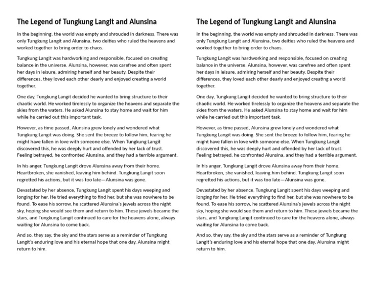 The Legend of Tungkung Langit and Alunsina | PDF
