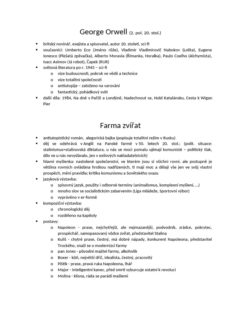 George Orwell Farma Zvířat | PDF