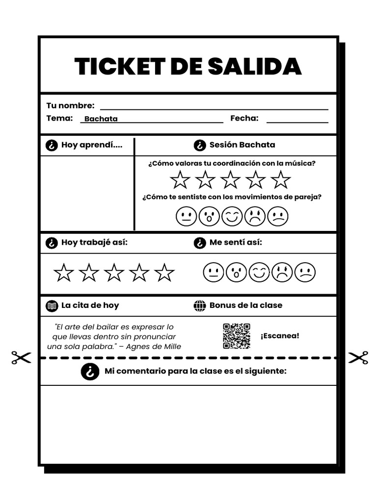 Ticket_de_salida_Reflexión_y_evaluación_de_clase_Didáctico_Blanco | PDF