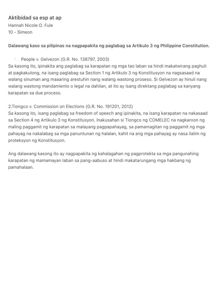 Aktibidad Sa Esp at Ap | PDF
