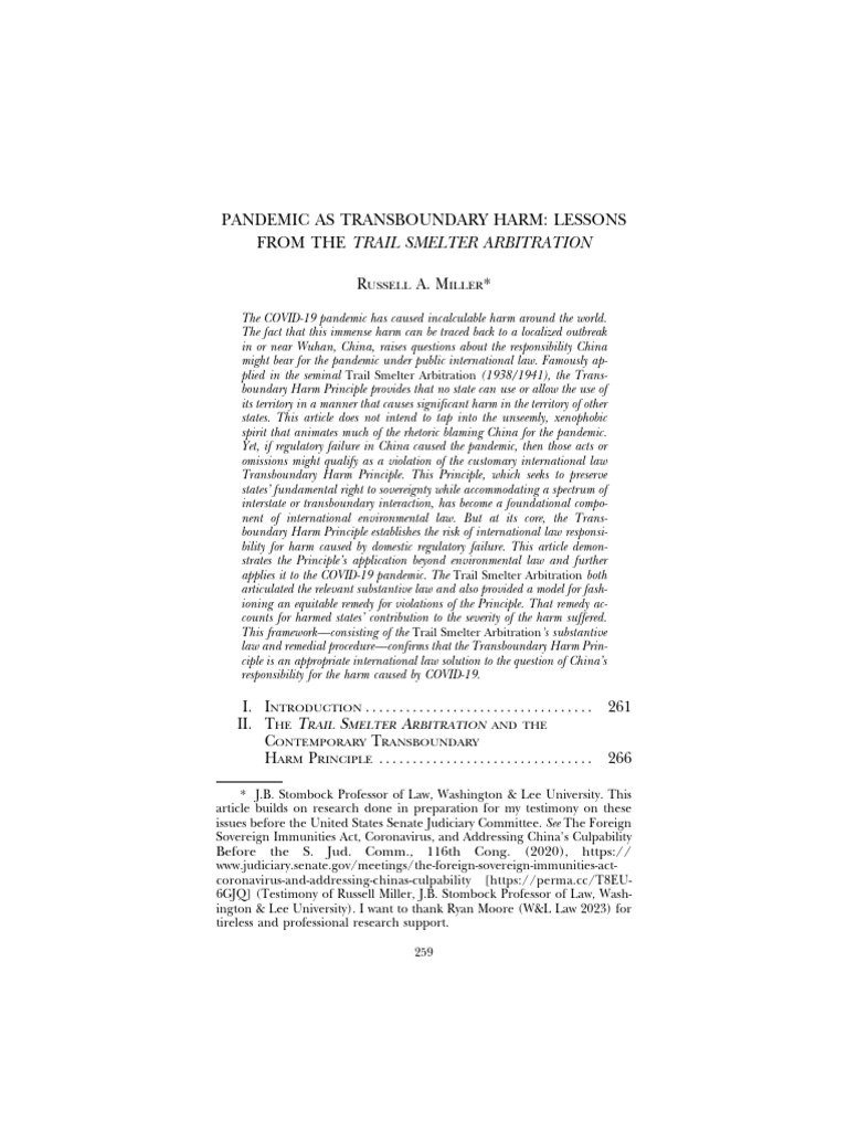 PANDEMIC AS TRANSBOUNDARY HARM | PDF | International Law | Justice