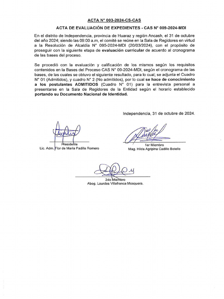 Acta N 3 2024 Resultado Del CV | PDF