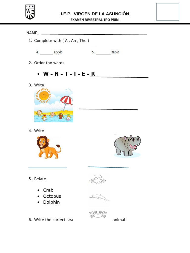 1ro Prim - Bimestral Exam | PDF