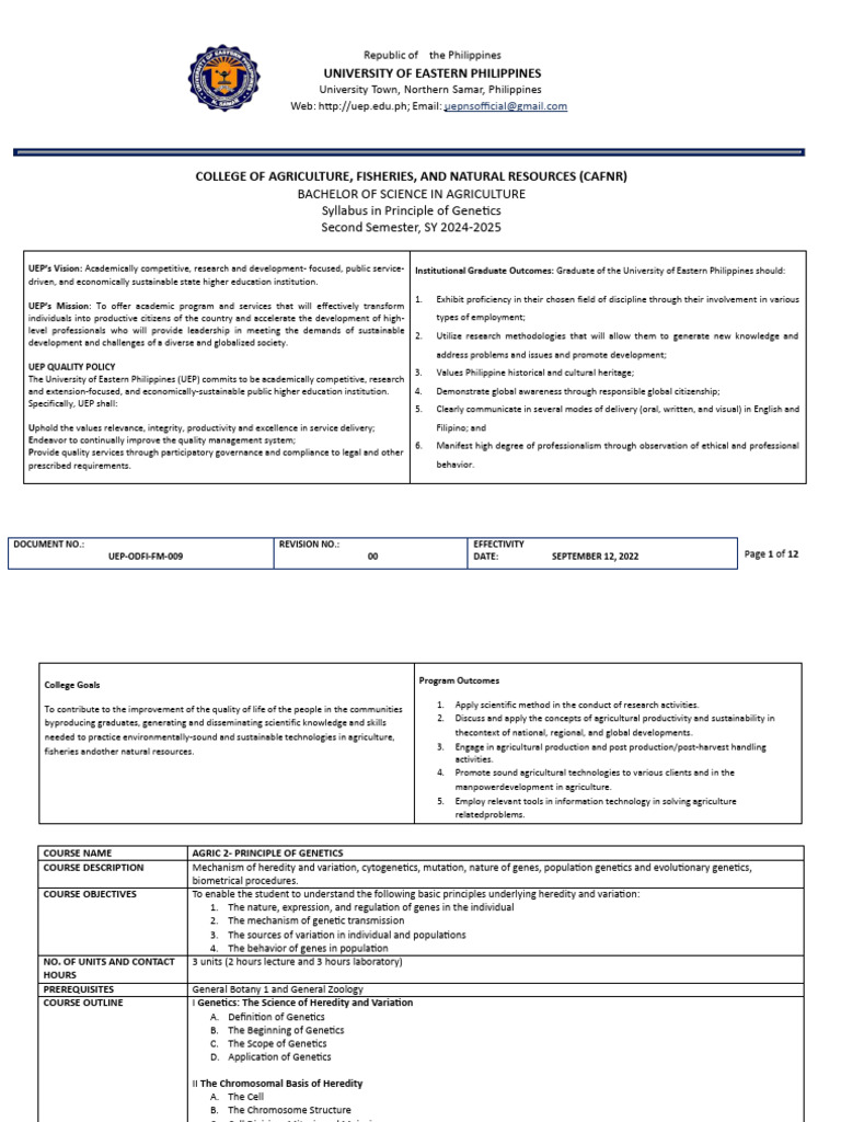 Principle of Genetics Syllabus | PDF | Gene | Dominance (Genetics)