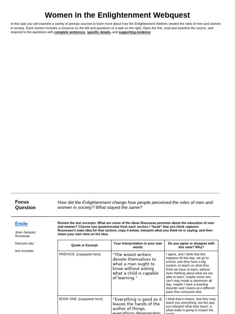 Cópia de Women_in_the_Enlightenment_Webquest | PDF | Emile, Or On ...