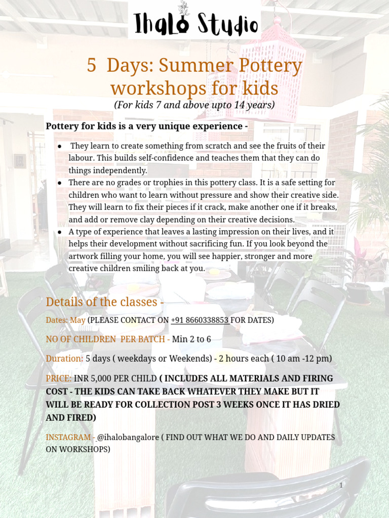 5 Days - Pottery Summer Workshops For Kids | PDF | Pottery | Ceramics