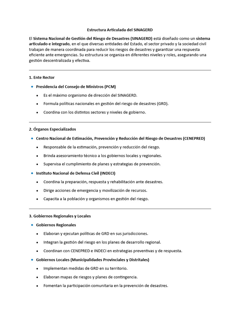 Estructura Articulada Del SINAGERD | PDF | Reducción de Desastres ...