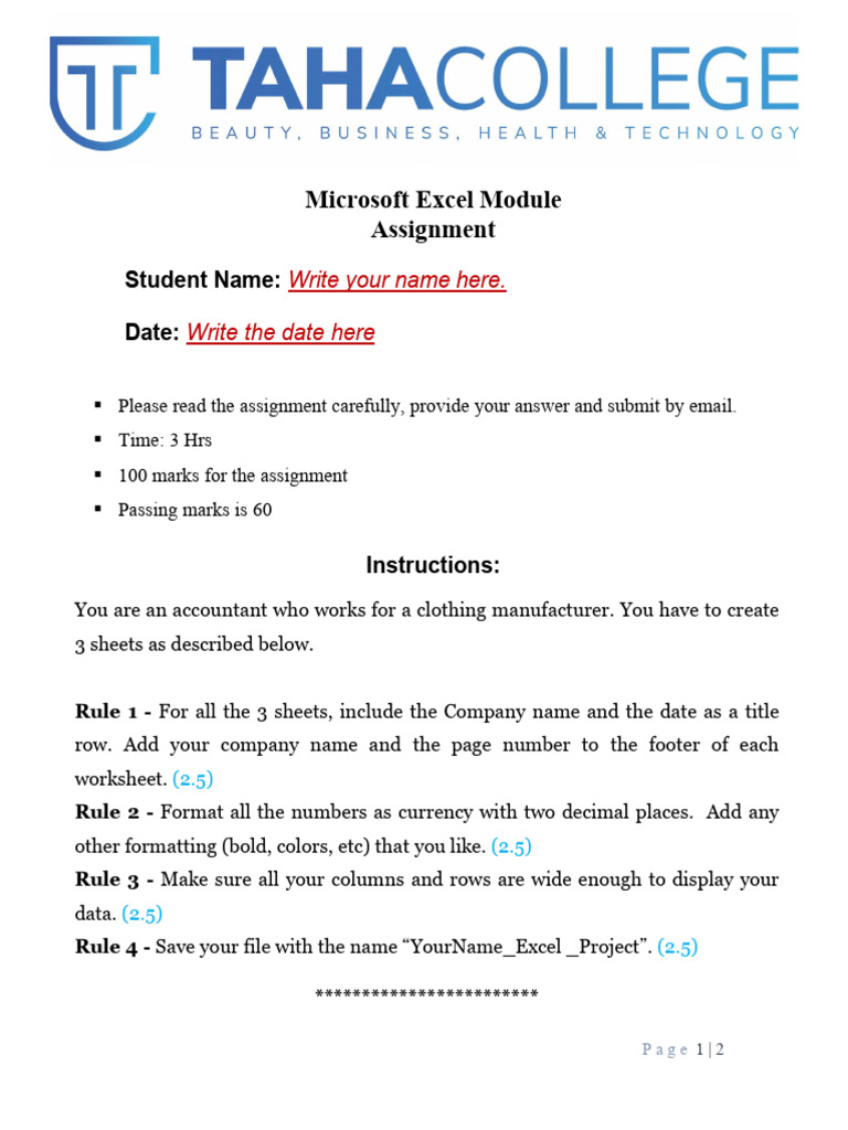 Excel Level 1 Assignment Question | PDF | Worksheet | Microsoft Excel