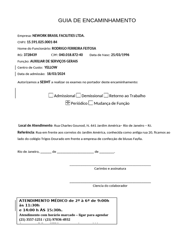 Encaminhamento para Exame Médico - NEWORK | PDF