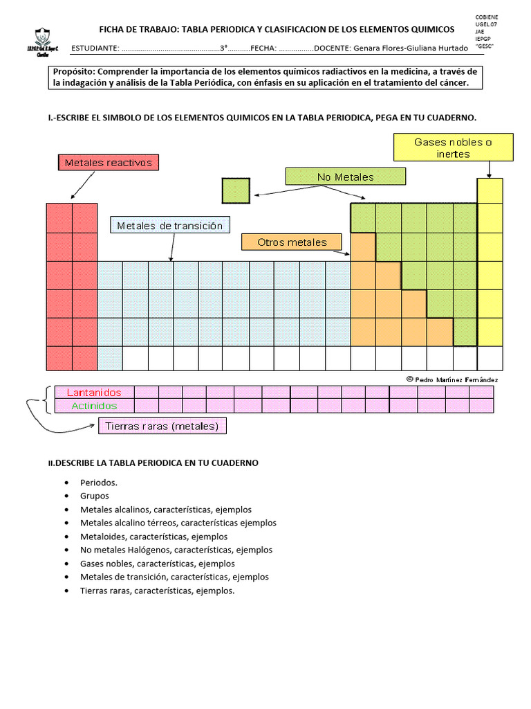 Ficha de Trabajo Elementos Quimicos | PDF