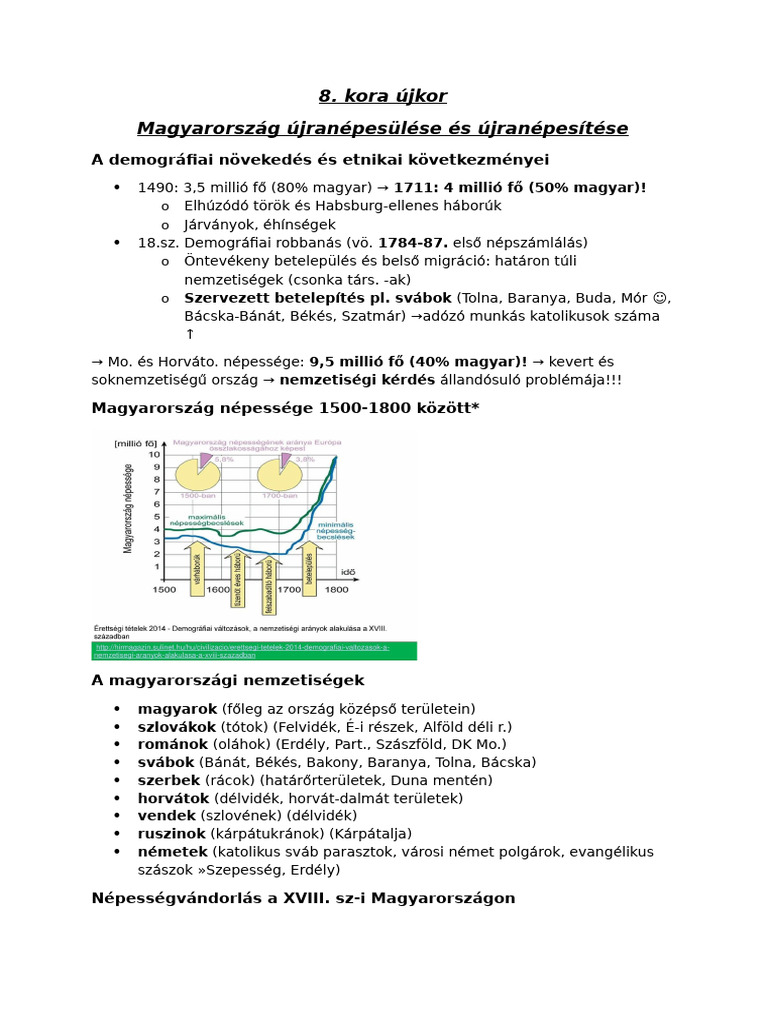 Kora Újkor - Magyarország Újranépesülése És Újranépesítése | PDF