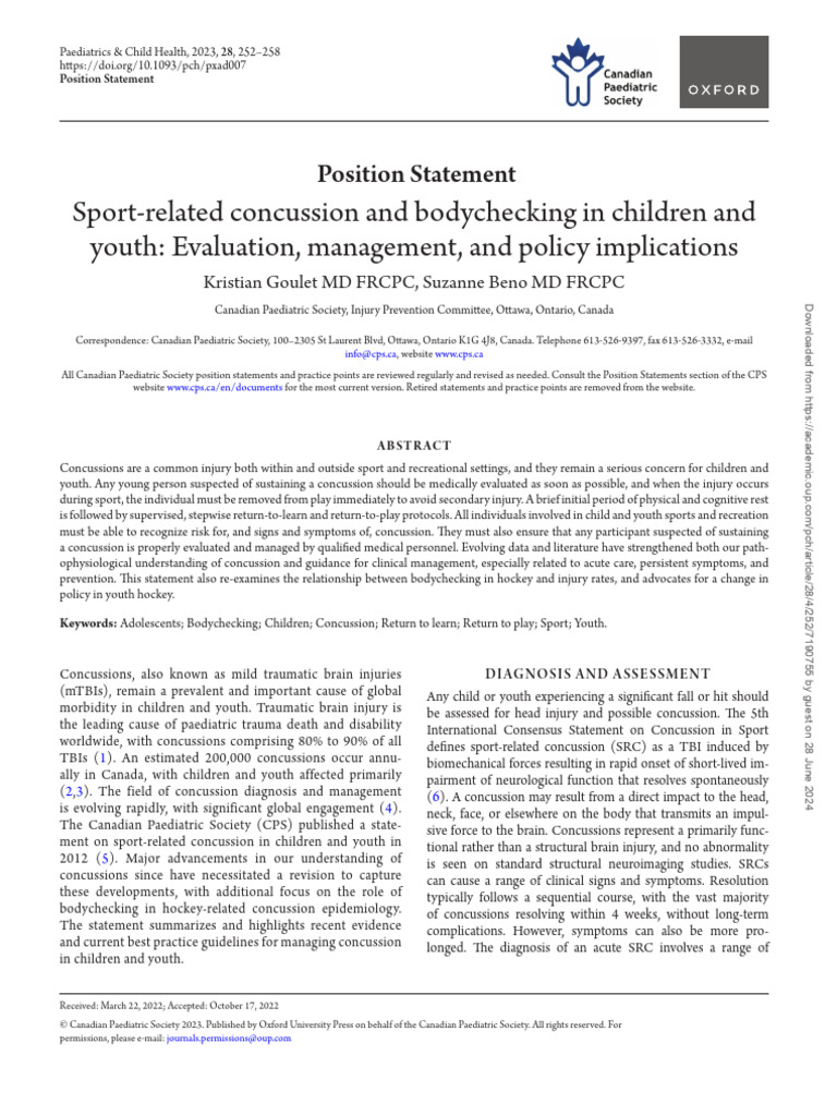 Concussion Management in Youth Sports | PDF | Concussion | Traumatic ...