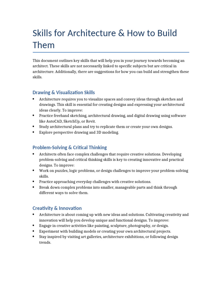 Essential Skills for Aspiring Architects | PDF | Drawing | Design
