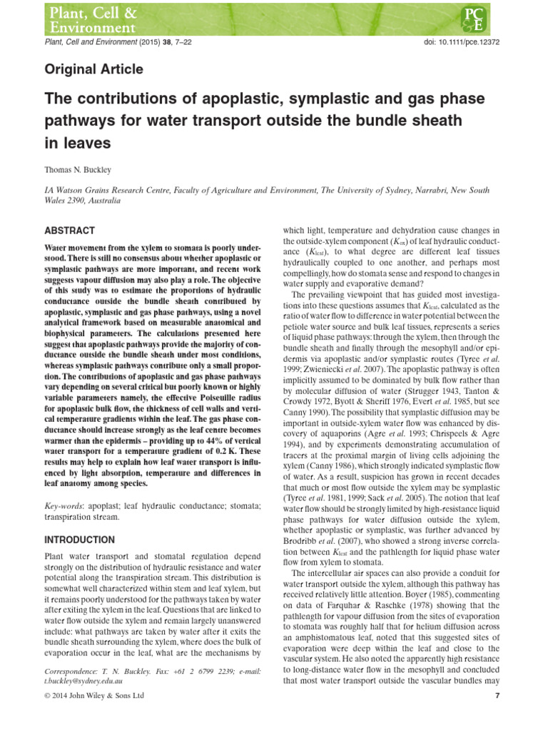 Buckley 2015 Water Pathways | PDF | Leaf | Stoma