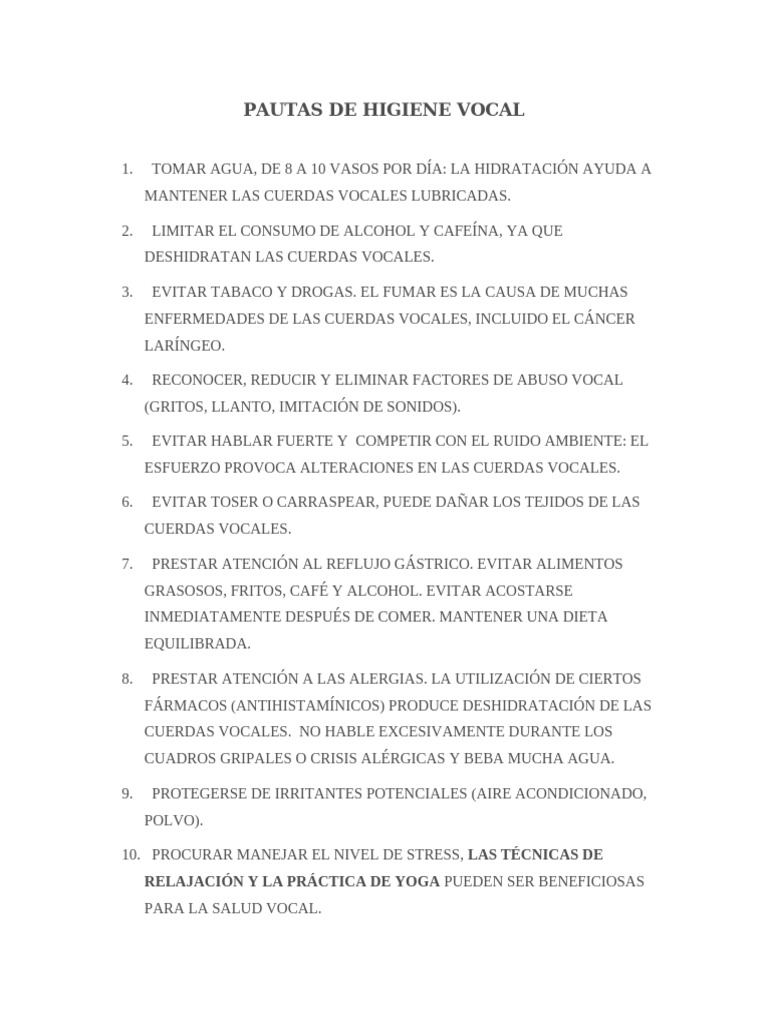 Pautas de Higiene Vocal | PDF