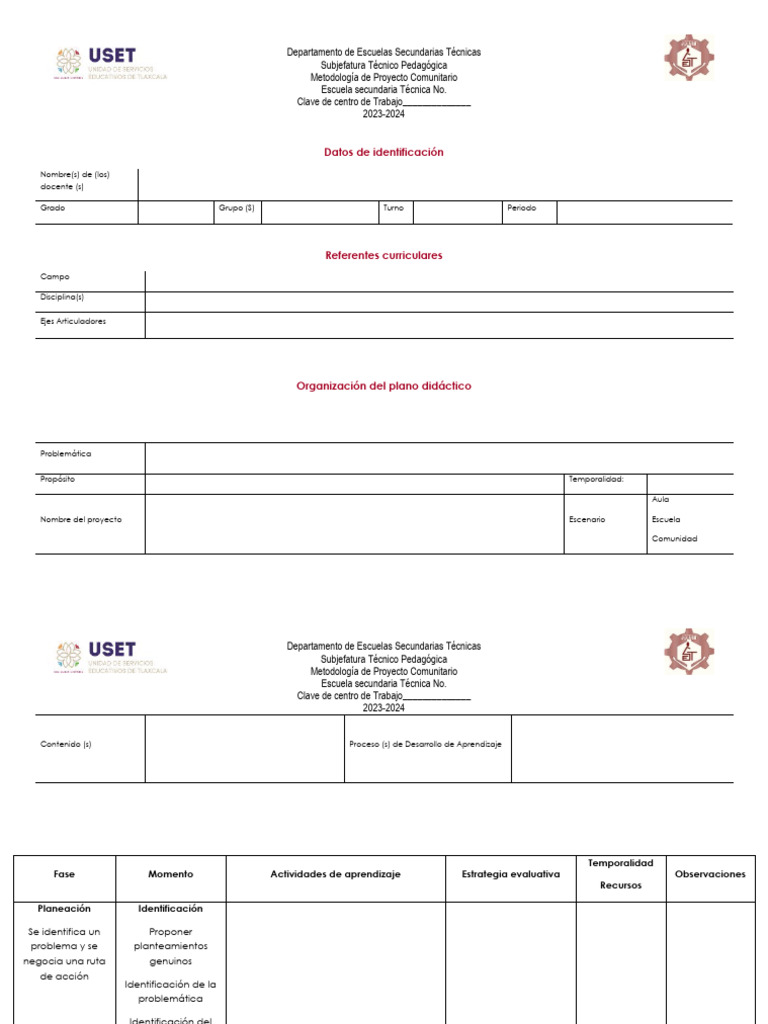 Formato Proyecto Comunitario | PDF | Planificación | Aprendizaje