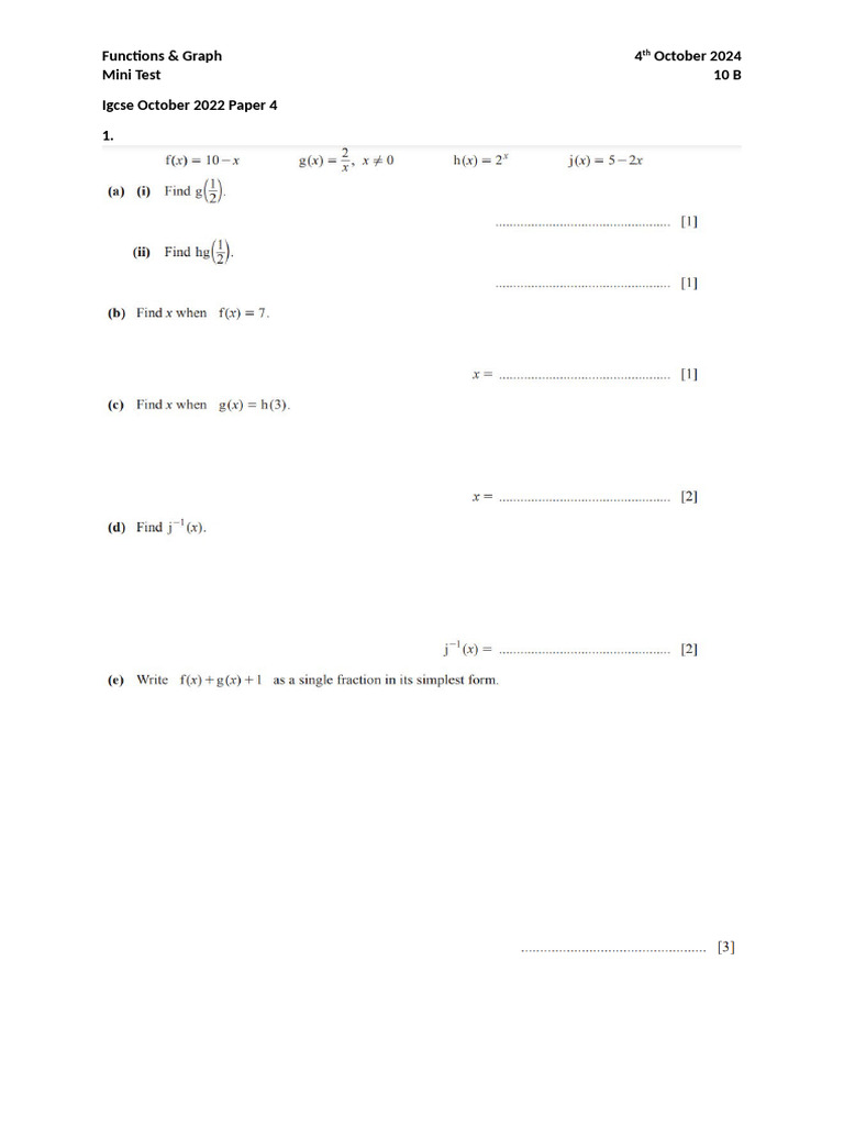 Igcse October 2022 Paper 4 Functions | PDF