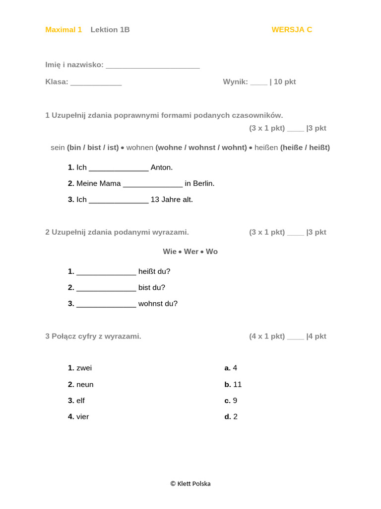 Maximal 1 Lektion 1B Wersje C I D | PDF