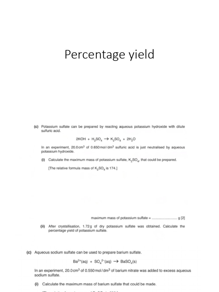 Understanding Percentage Yield in Chemistry | PDF