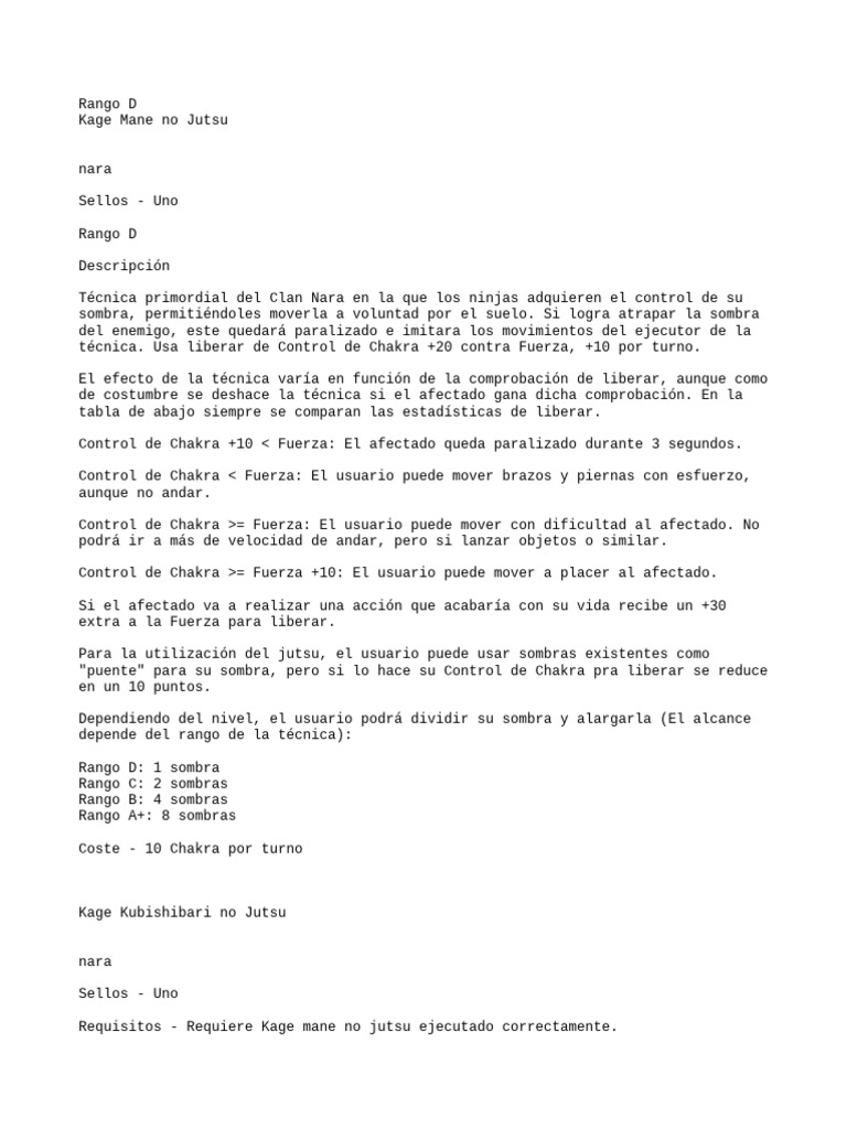 Técnicas de Sombra del Clan Nara | PDF