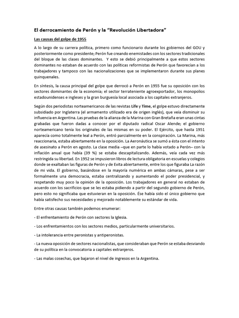 EL DERROCAMIENTO DE PERÓN EN 1955 | PDF | Gobierno
