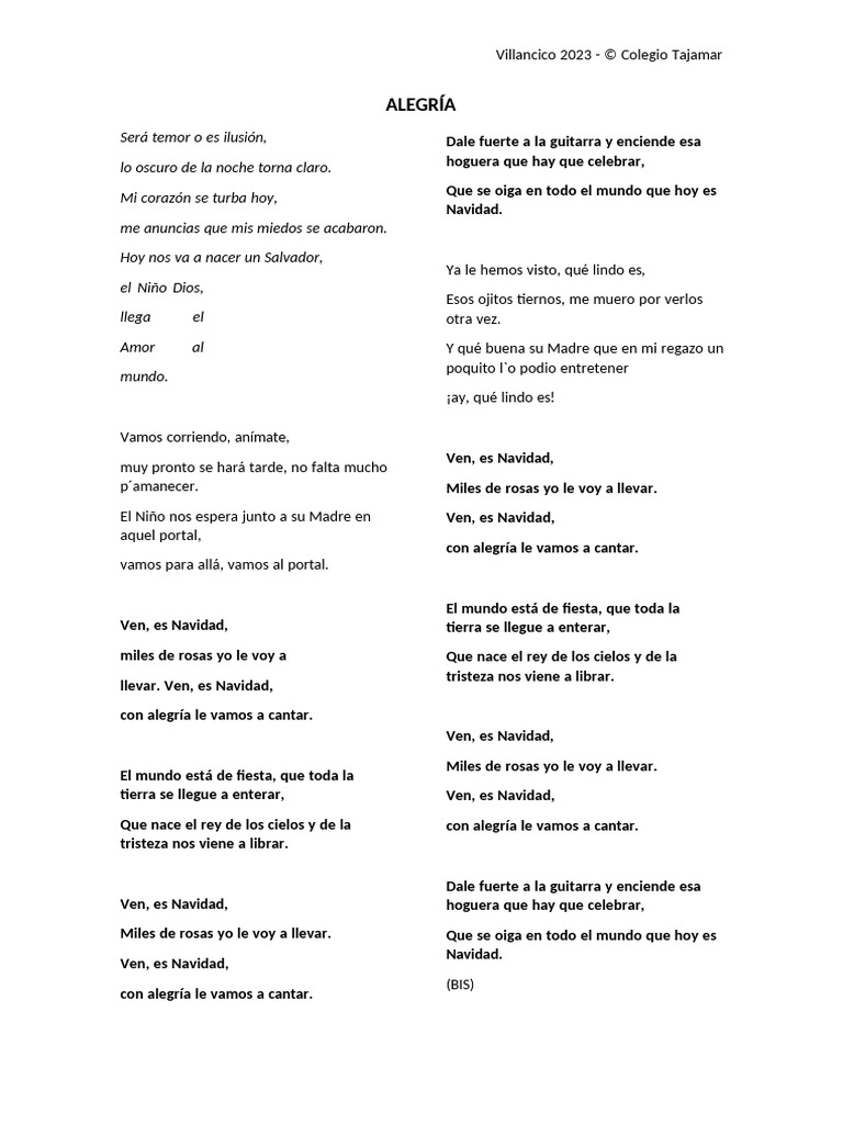 Alegria - Coro Del Colegio Tajamar | PDF