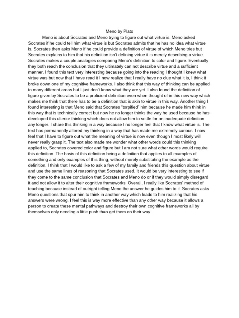 Meno by Plato Blog - Freundt | PDF | Socrates | Classical Greek Philosophy