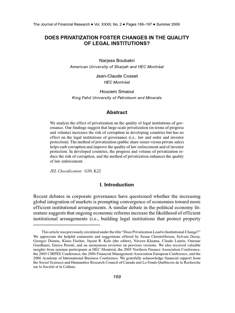 Does Privatization Foster Changes in The Quality of Legal Institutions ...