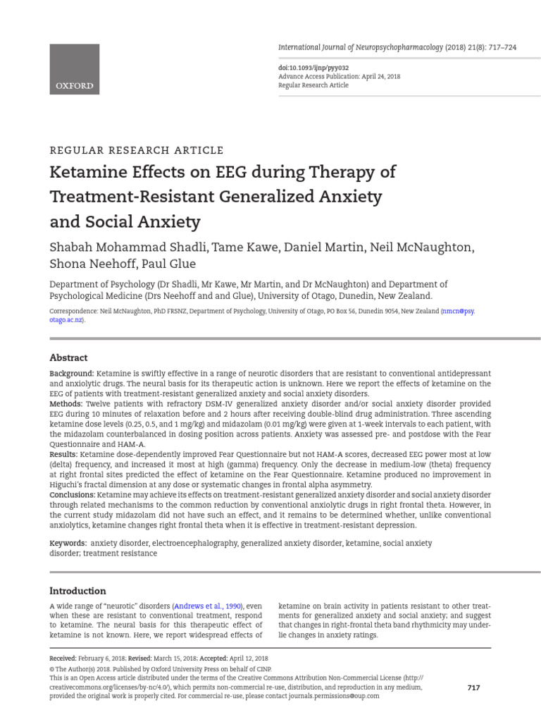Ketamine Effects On EEG During Therapy of Treatment-Resistant ...