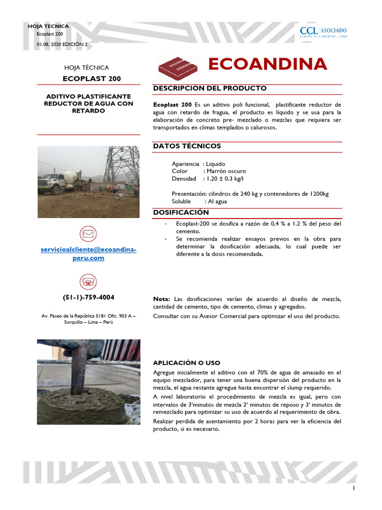 H.T Ecoplast-200 | PDF | Cemento | Hormigón