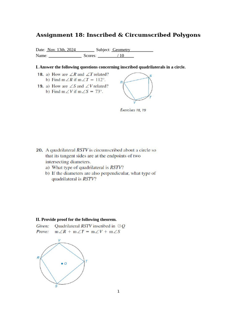 Assignment 18 - Inscribed & Circumscribed Polygons | PDF
