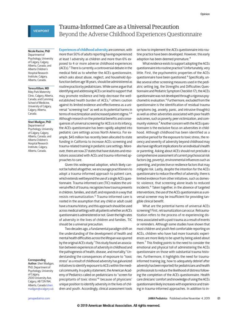 Trauma Informed Care As A Universal Precaution-1 | PDF | Psychological ...