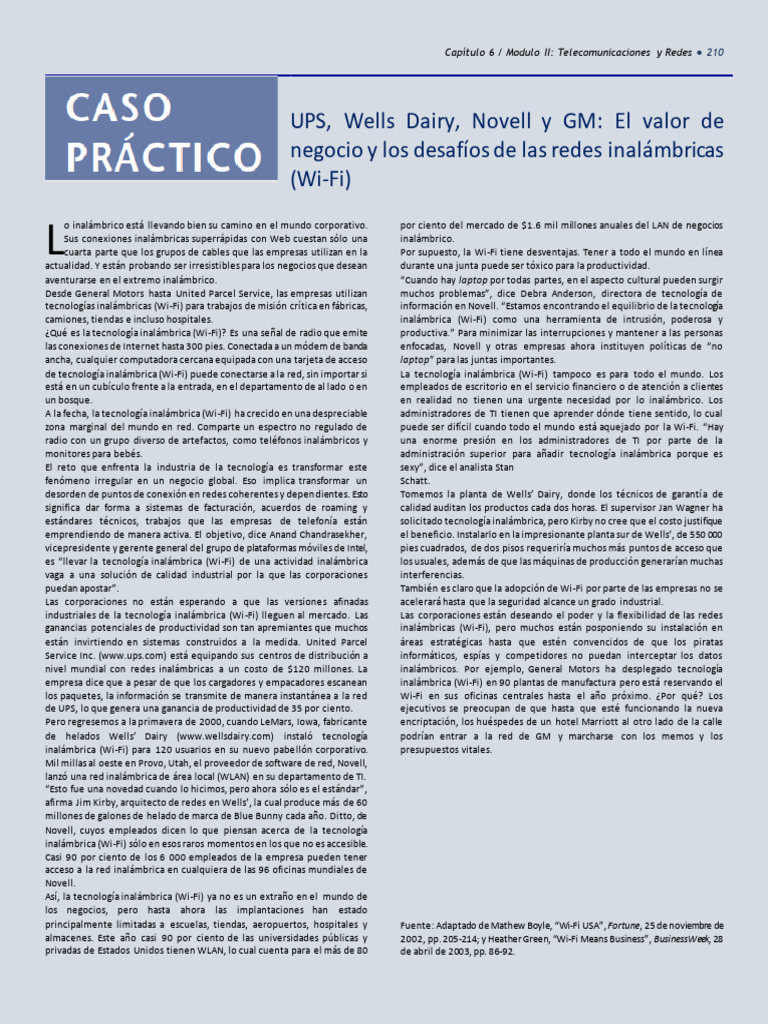 Caso Práctico UPS, Wells Dairy, Novell y GM | PDF | Wifi | Inalámbrico