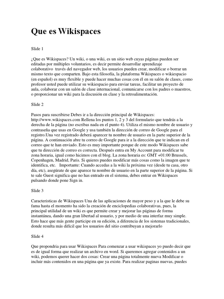 Que Es Wiki Spaces | PDF | Wiki | Google