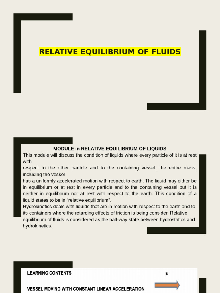 Relative Equilibrium of Fluids Explained | PDF | Force | Pressure