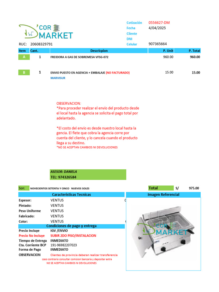 Cotización Dcor Market Sac #0556627 DM | PDF