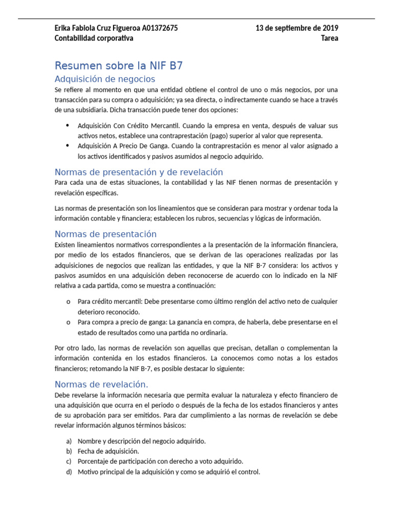 Resumen Sobre La NIF B7 | PDF | Contabilidad | Negocios económicos