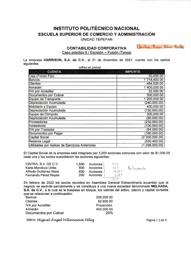 Caso Práctico 6 - Escisión y Fusión NPCX | PDF