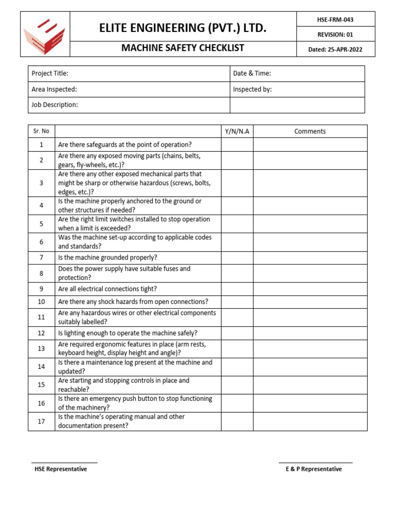 HSE-FRM-043 MACHINE SAFETY CHECKLIST | PDF