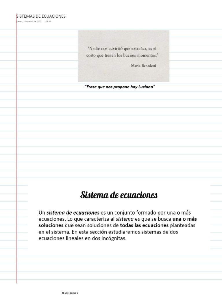 Sistemas DE Ecuaciones: "Frase Que Nos Propone Hoy Luciana" | PDF