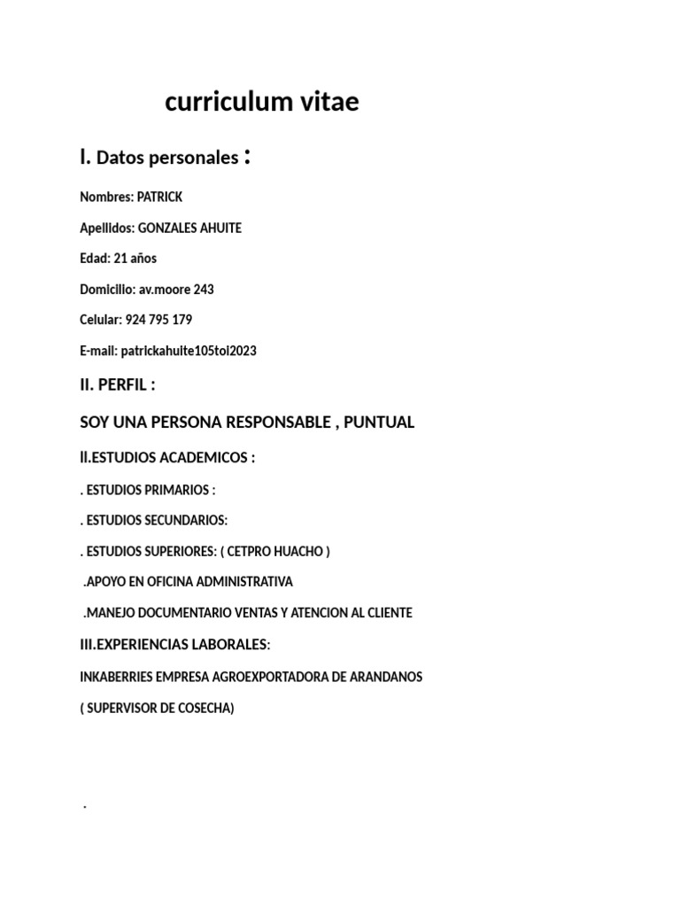 Curriculum Vitae Patrick | PDF