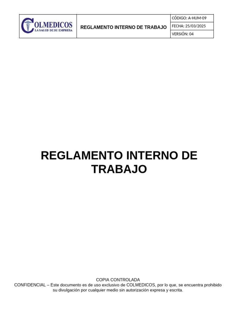 A-Hum-09 Reglamento Interno de Trabajo | PDF | Derecho laboral | Salario