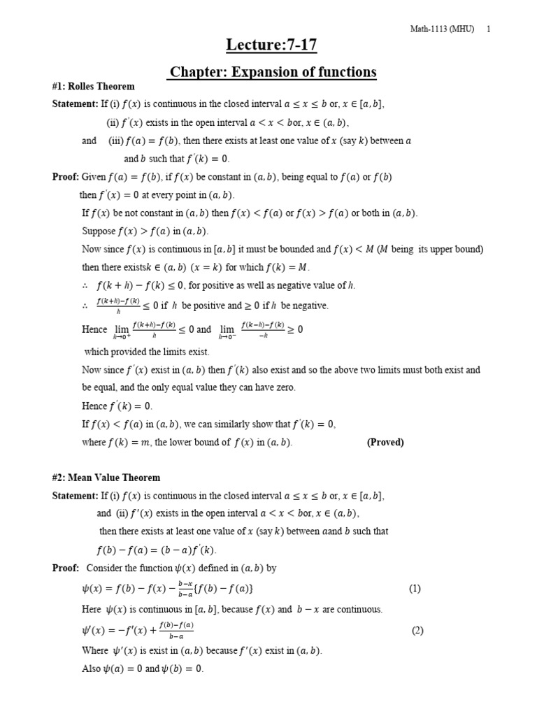 Rolle's and Mean Value Theorems Explained | PDF | Analysis | Real Analysis