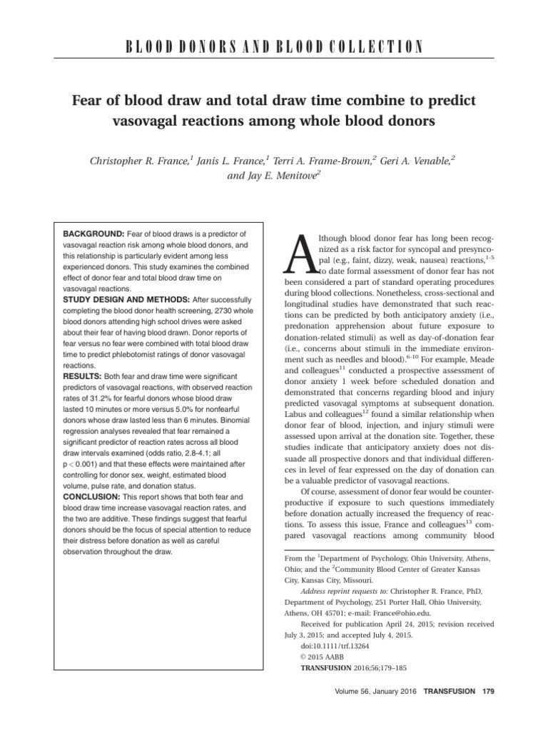Transfusion - 2015 - France - Fear of blood draw and total draw time ...