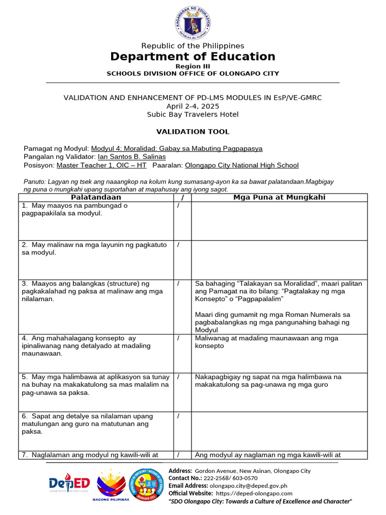 Validation Tool (Module 4) | PDF