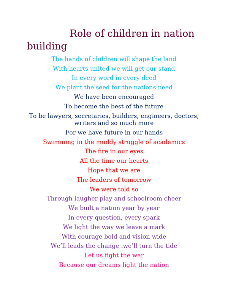 Role of Children in Nation Building Poem | PDF
