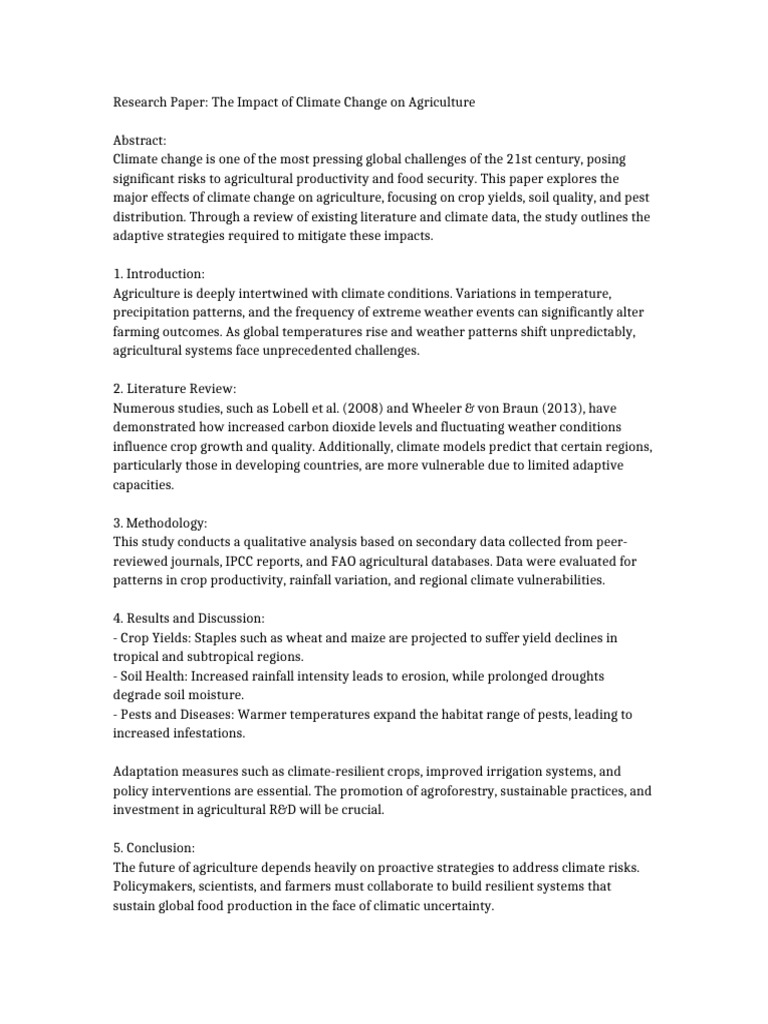 High Quality Research Paper Climate Change Agriculture | PDF ...