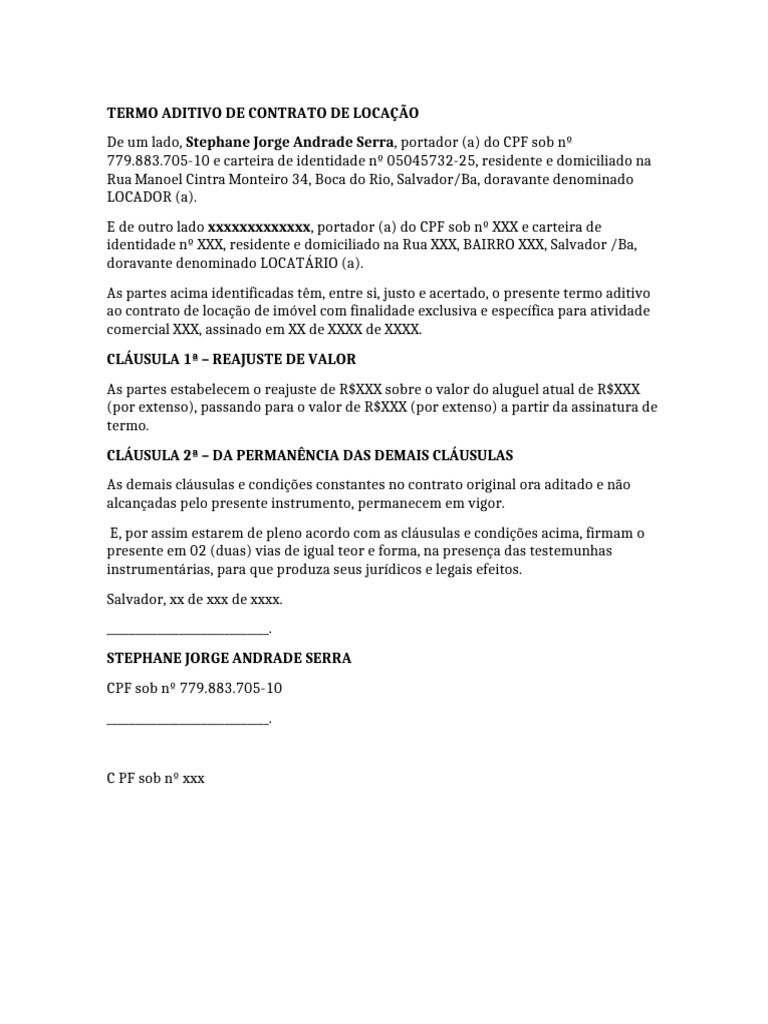 Termo Aditivo Contrato de Locacao | PDF