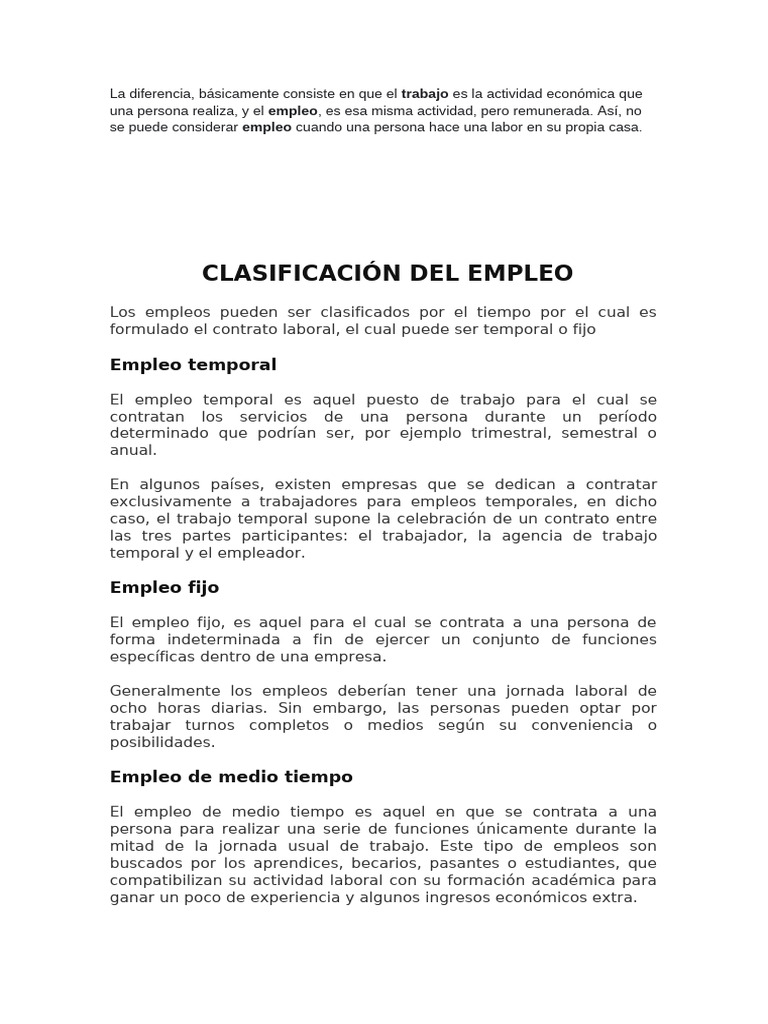 Empleo Clasificación | PDF | Empleo | Derecho laboral