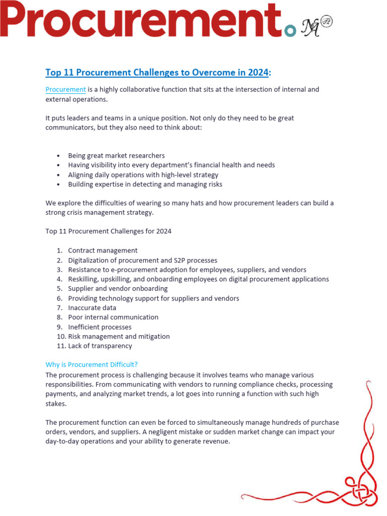 11 Key Procurement Challenges To Overcome | PDF | Procurement | Risk ...